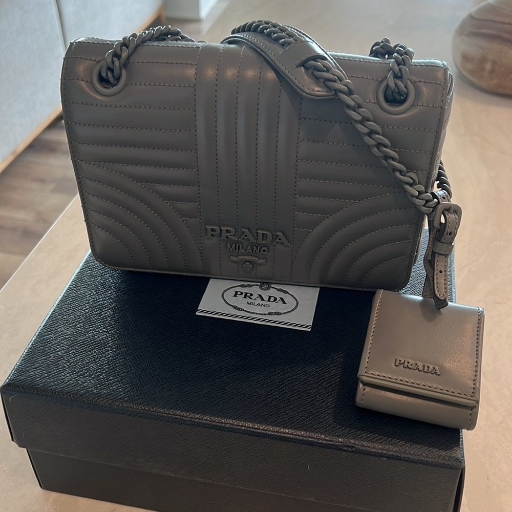 Prada Diagramme Leather Convertible Crossbody Bag (Gr… - Gem